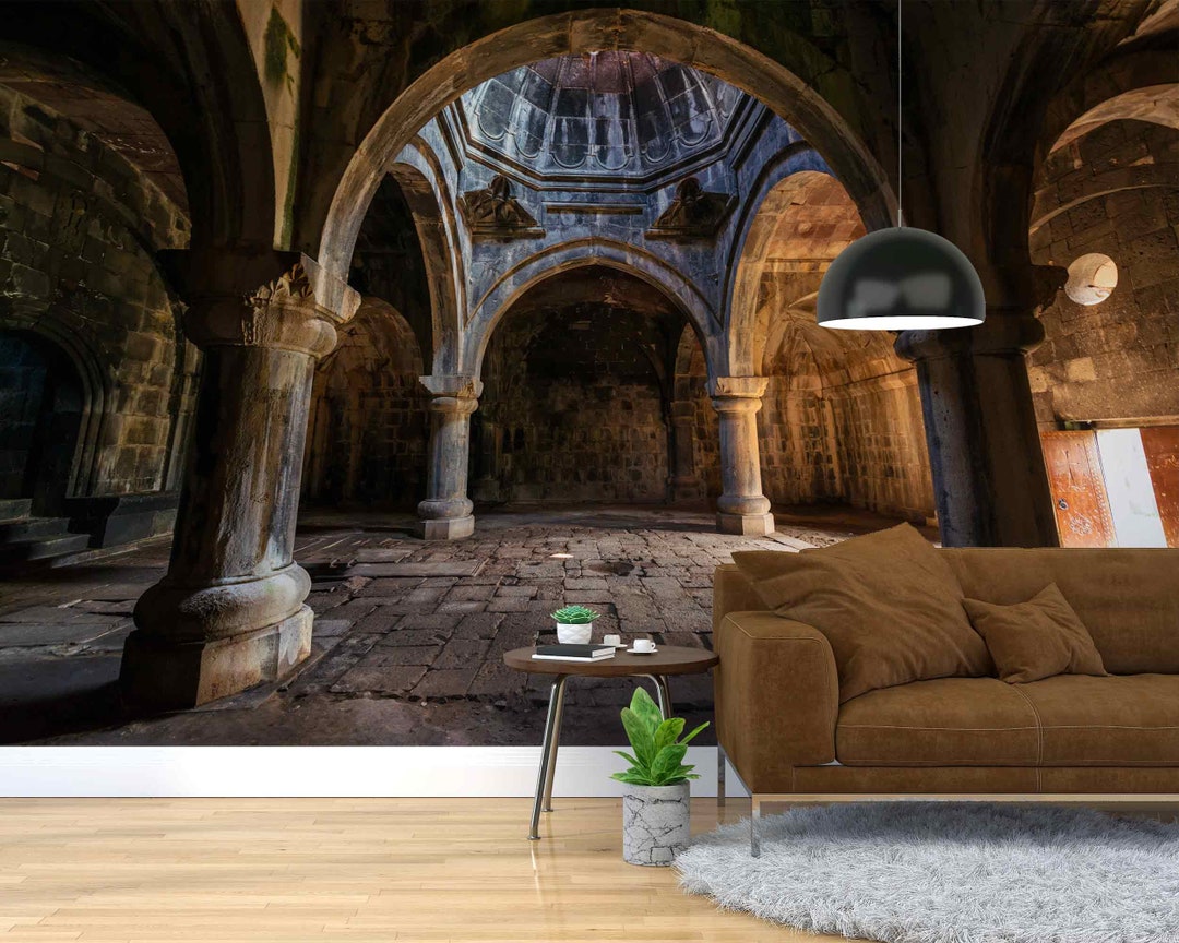 Ancient Castle Wall Mural, Dark Old Castle Interior Wallpaper, Accent ...