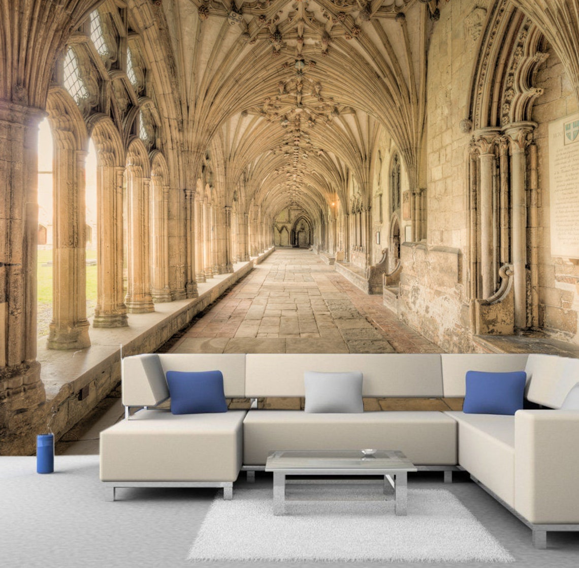 Full Wall Murals Hall of Ancient Gothic Castle Colorful Photo of Old ...