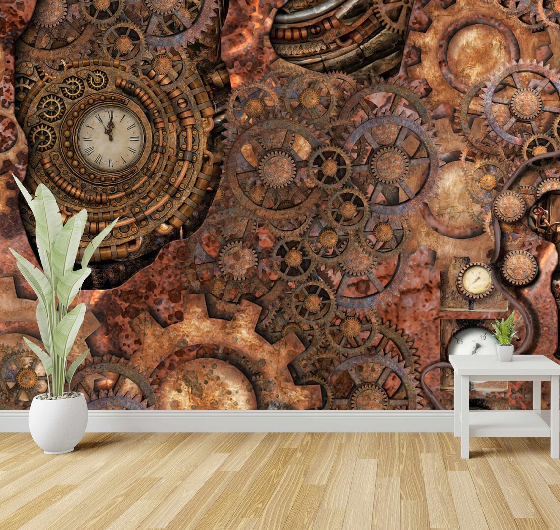 Steampunk Wallpaper Gears Removable Self Adhesive Wallpaper 3D | Etsy