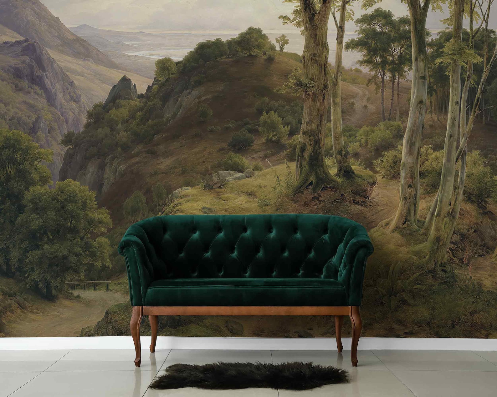 Vintage Forest Mountains Removable Wallpaper Retro Wall Mural Landscape ...