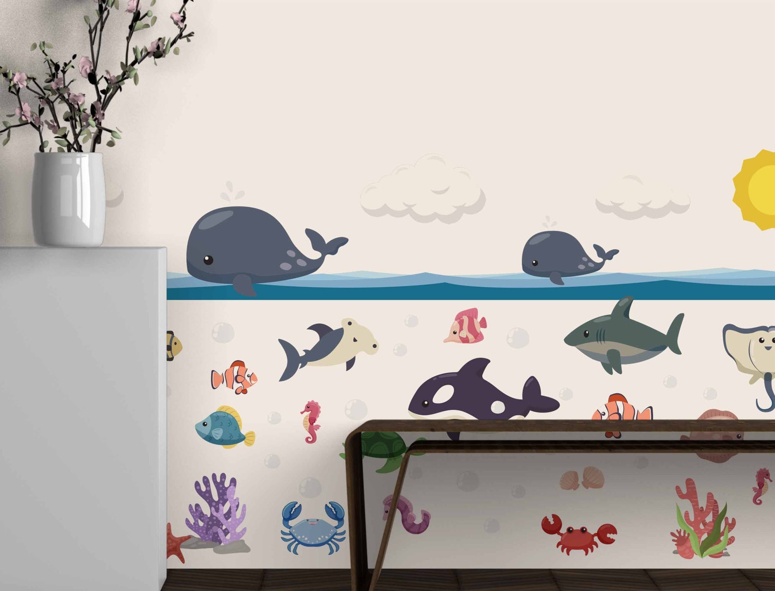 Sea Animals Wall Decal Set Whale Fish Kids Stickers Underwater Scene ...