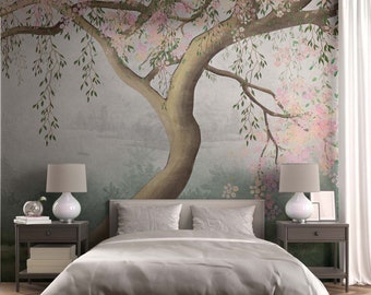 Misty Trees Wallpaper Mural - Etsy