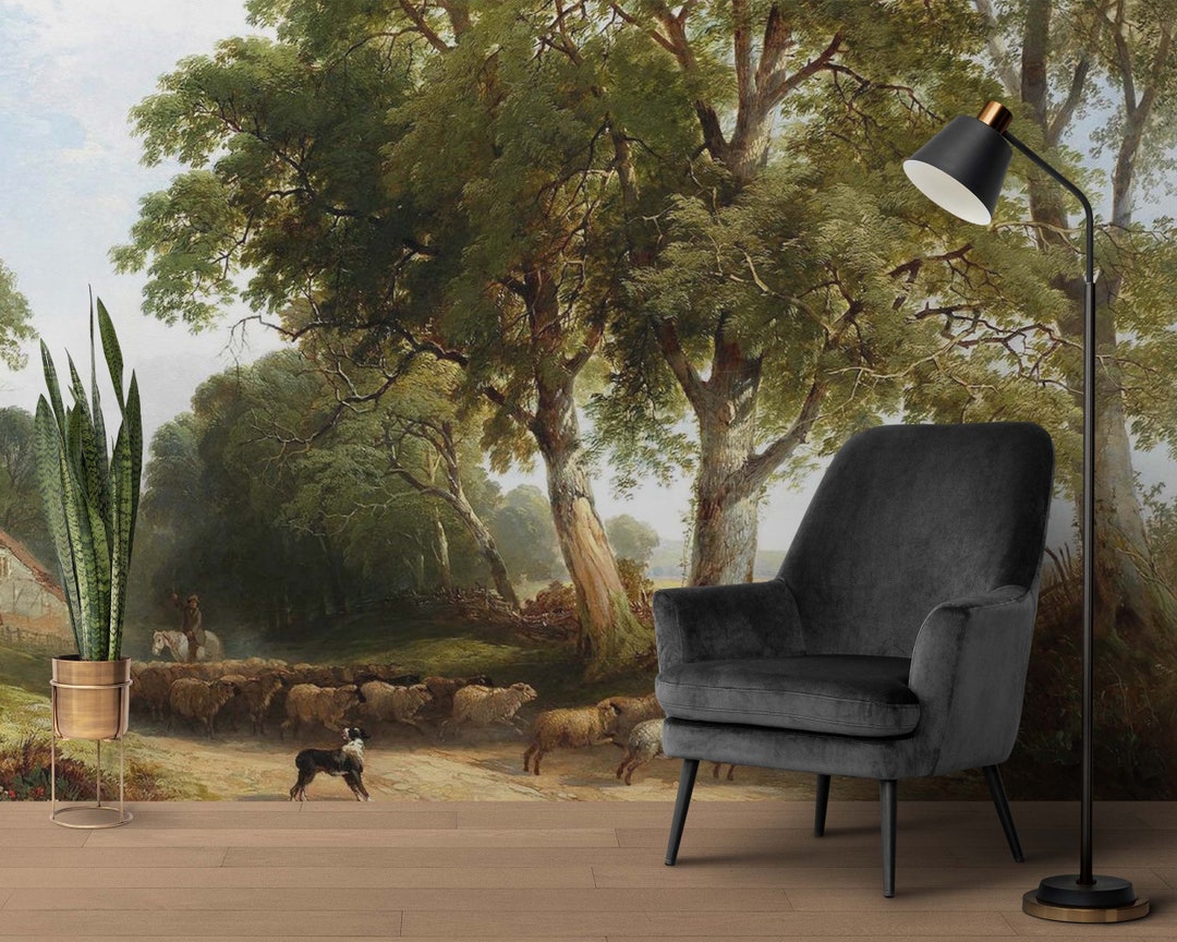 Rural Landscape Peel and Stick Victorian Style Green Nature Vintage ...