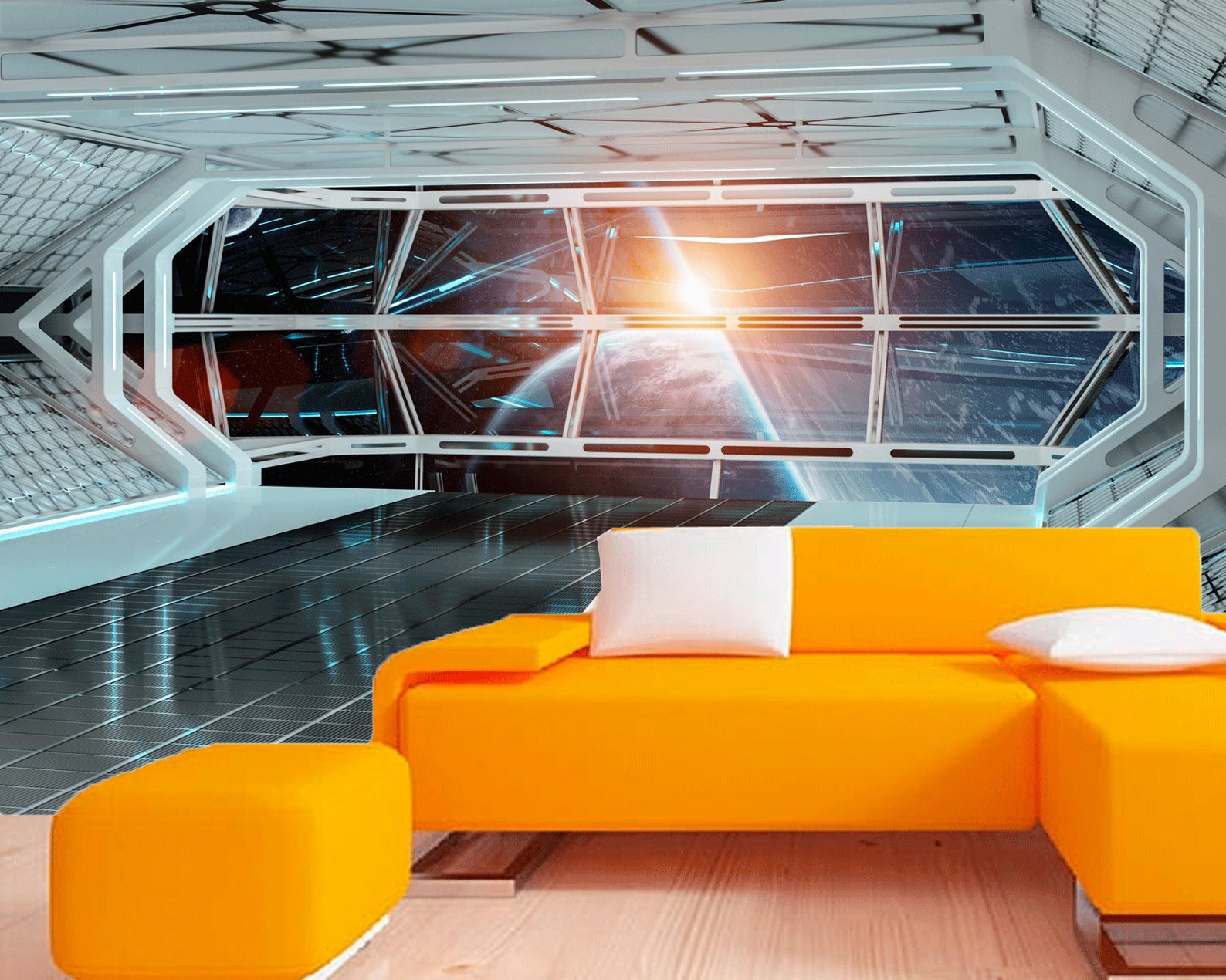 Wall Mural Sci-fi Photo Art Removable Wall Mural Futuristic Spaceship ...