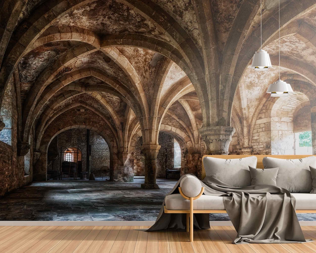 Ancient Castle Interior Printed Wallpaper Custom Wall Mural With ...