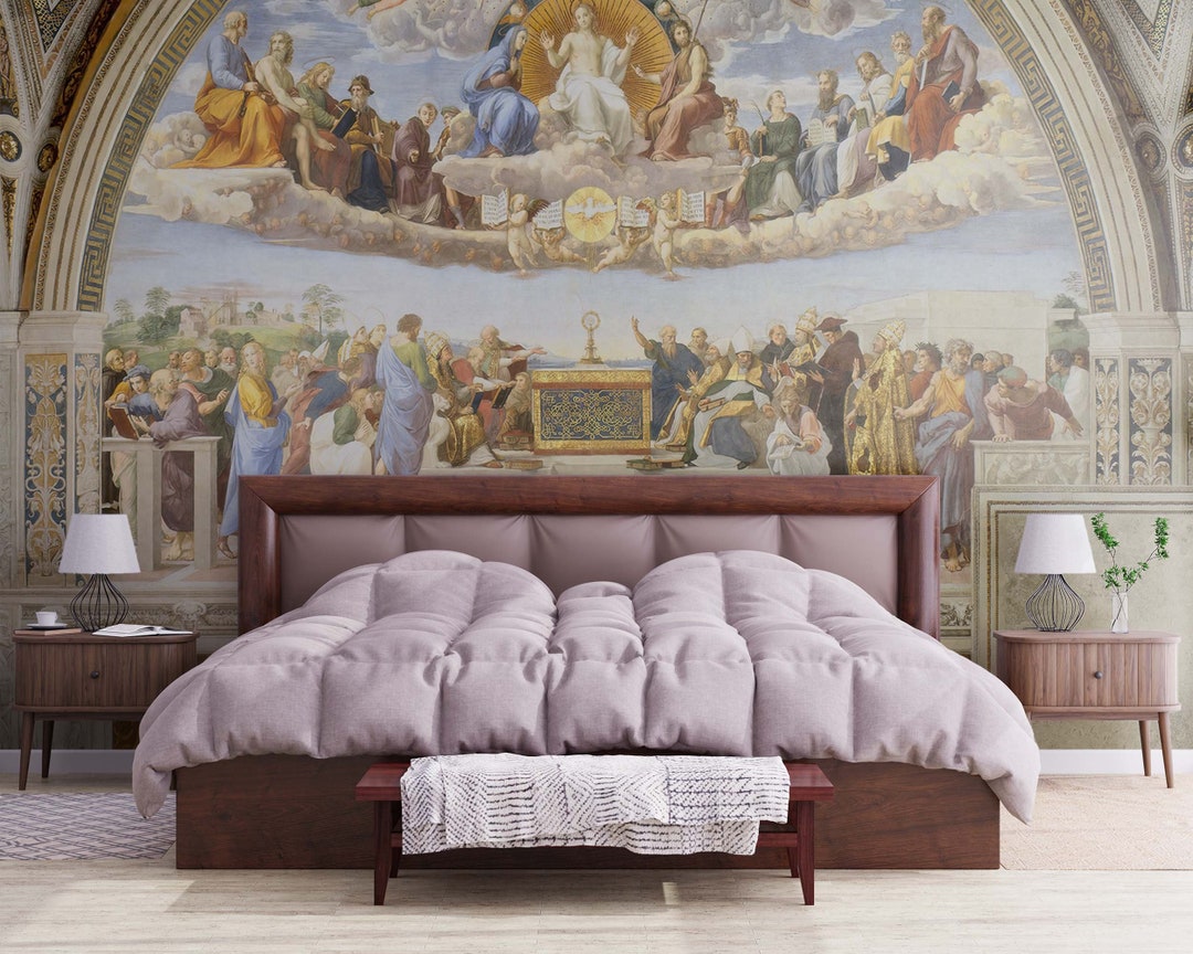 Disputation of the Holy Sacrament by Raffaello Santi Fresco Wallpaper ...