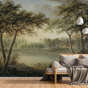Victorian Style Big Tree Nature Vintage Wallpaper Oil Painting Print ...