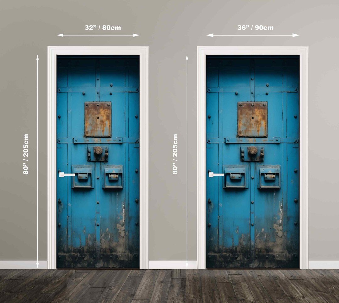 Rustic Blue Wooden Door Sticker Vintage Distressed Door Decal With Iron ...