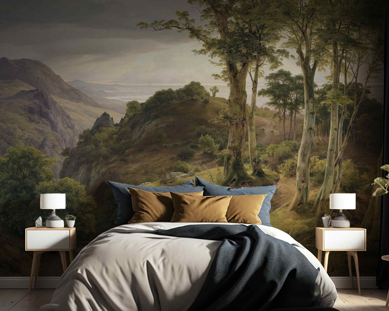 Vintage Forest Mountains Removable Wallpaper Retro Wall Mural Landscape ...