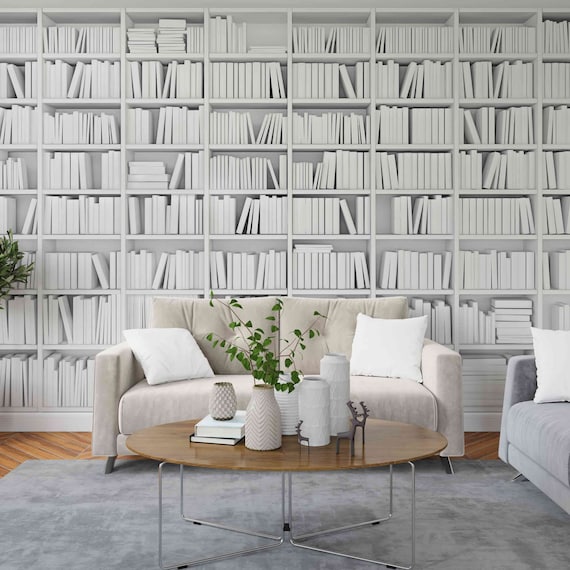 Black And White Bookshelf Wallpaper