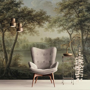 Victorian Style Big Tree Nature Vintage Wallpaper Oil Painting Print ...