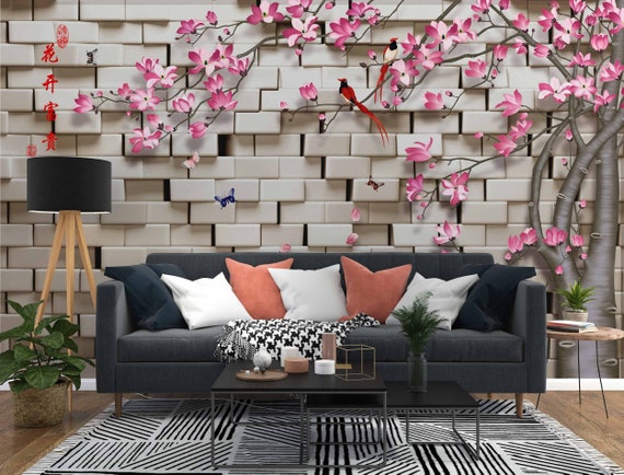 3D Effect White Cubes & Sakura Flowers Removable Self-adhesive | Etsy