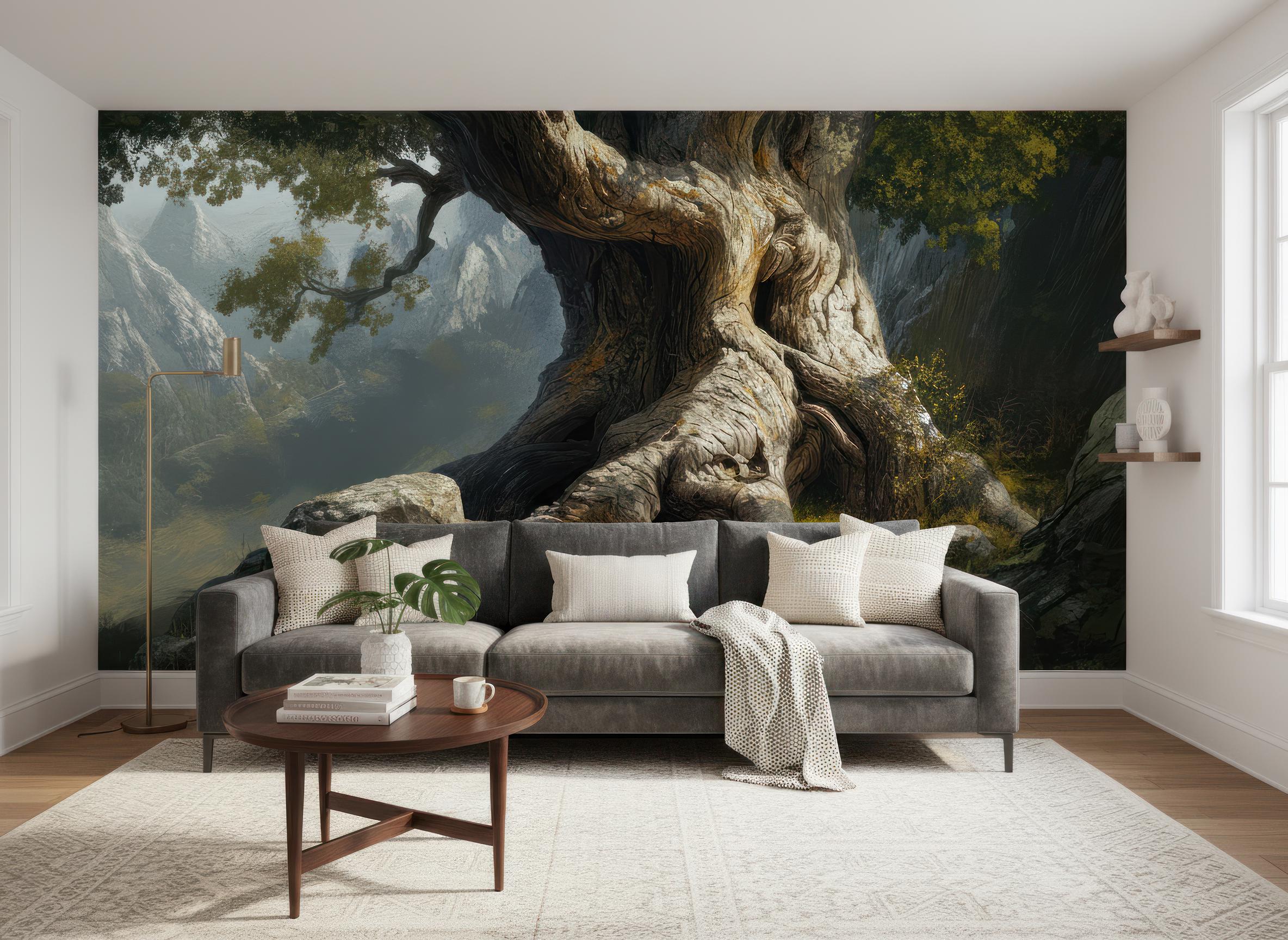 Ancient Tree Wallpaper Mural, Moody Forest Landscape Wall Mural, Dark ...