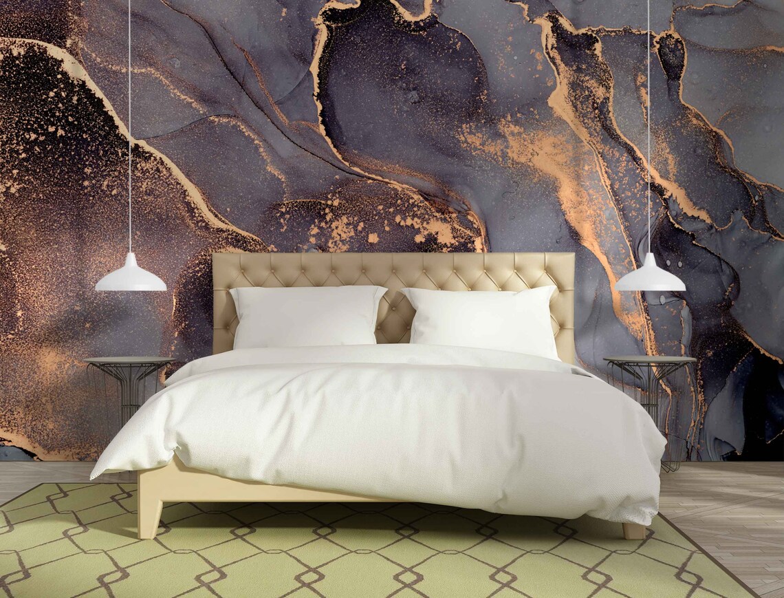 Dark Grey& Gold Marble Removable Mural Self-adhesive Large | Etsy Australia