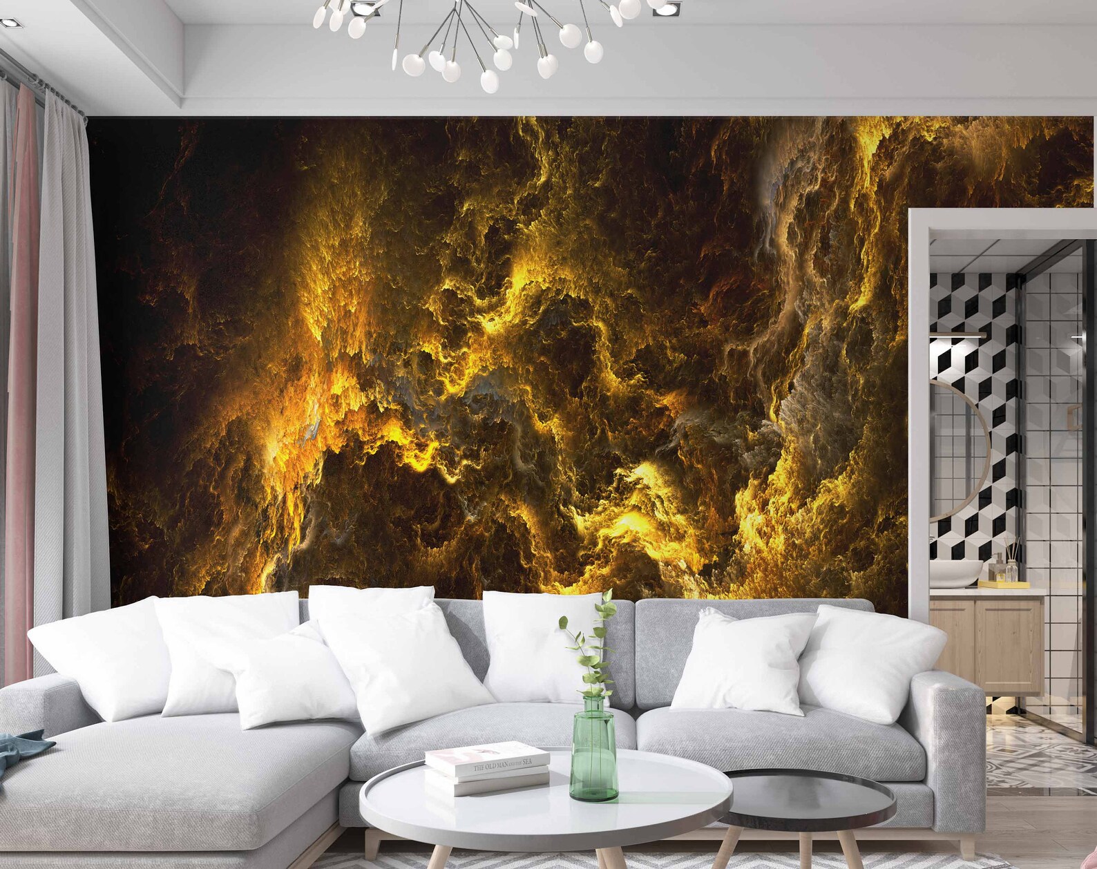 Dark Brown & Gold Marble Wall Mural for Living Room Black - Etsy