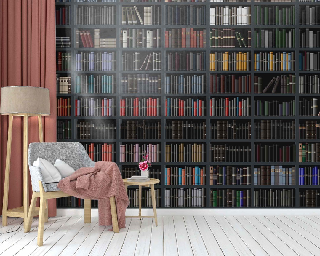 Vintage Books Library Mural Wallpaper Living Room Decor Old - Etsy