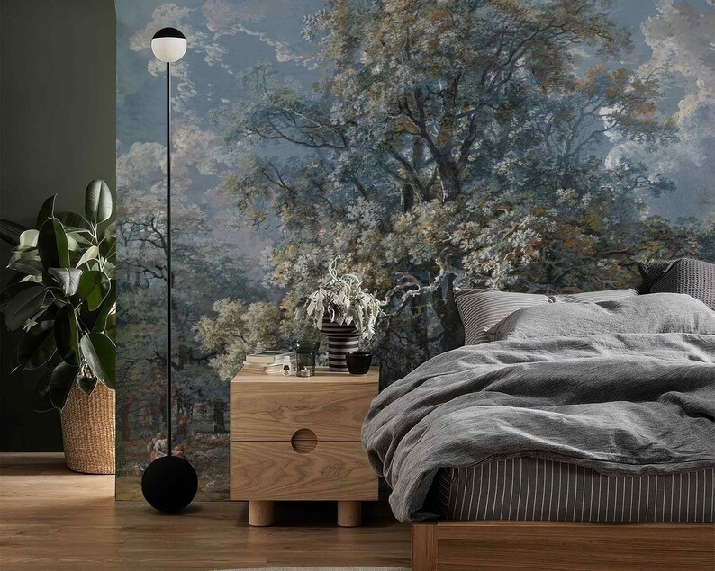 Vintage Forest Wallpaper Mural, Removable Landscape Wall Decor - Etsy