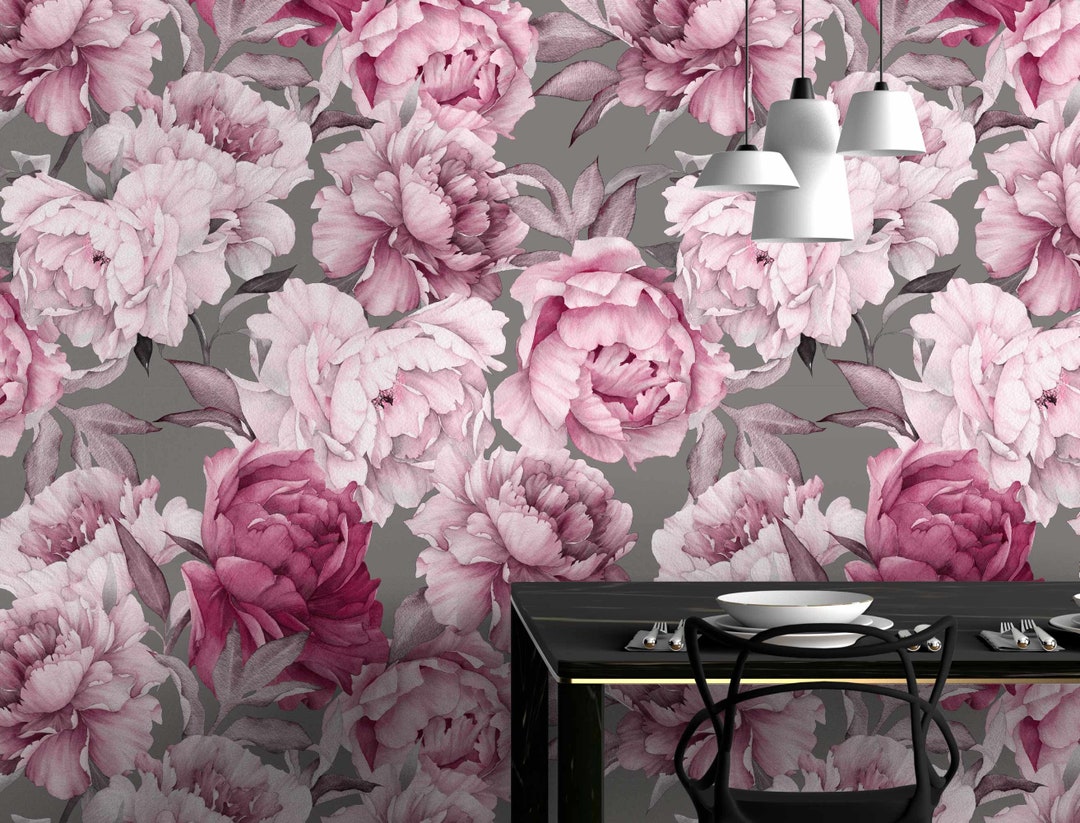 Mixed Pink Peony Removable Wallpaper Botanical Wallpaper Peel and Stick ...