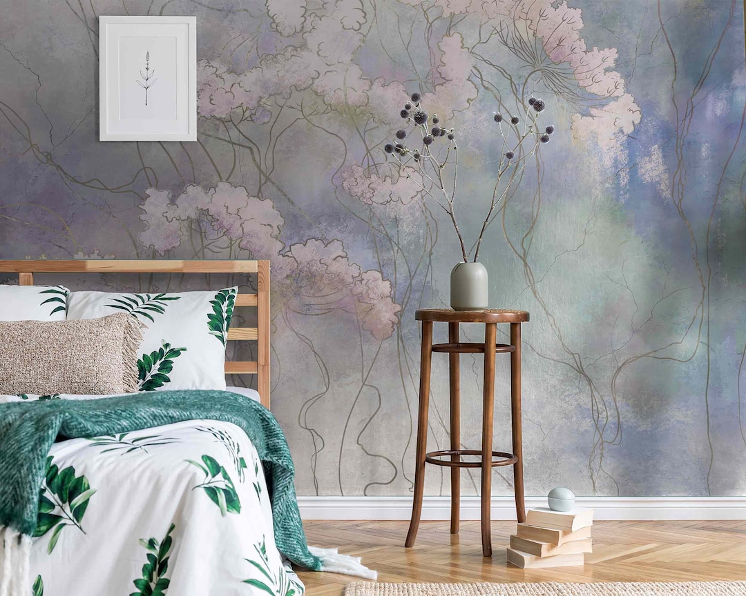 Vintage Big Wild Flowers Mural Rustic Removable Self-adhesive Abstract ...