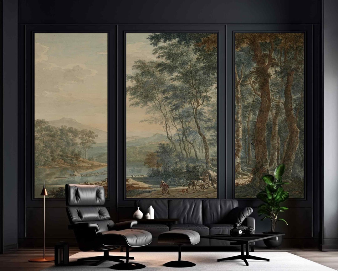 Victorian Vintage Forest Landscape Wallpaper Style Big Tree Nature Oil ...