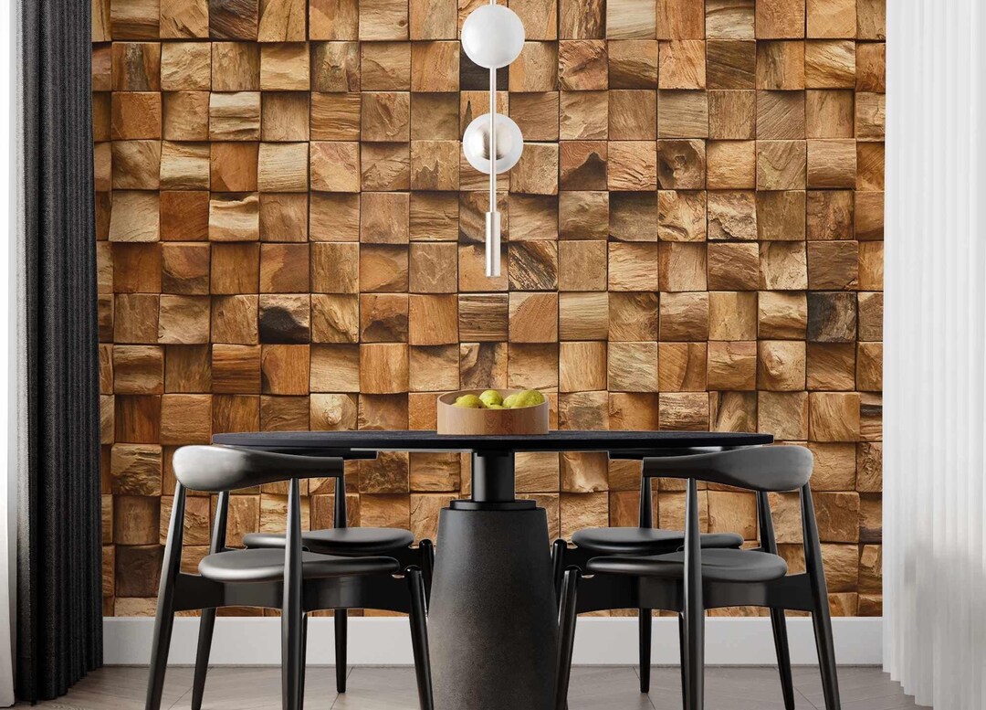 Brown Wooden 3D Blocks Mural Wall Art for Modern Rustic Decor Lafge ...