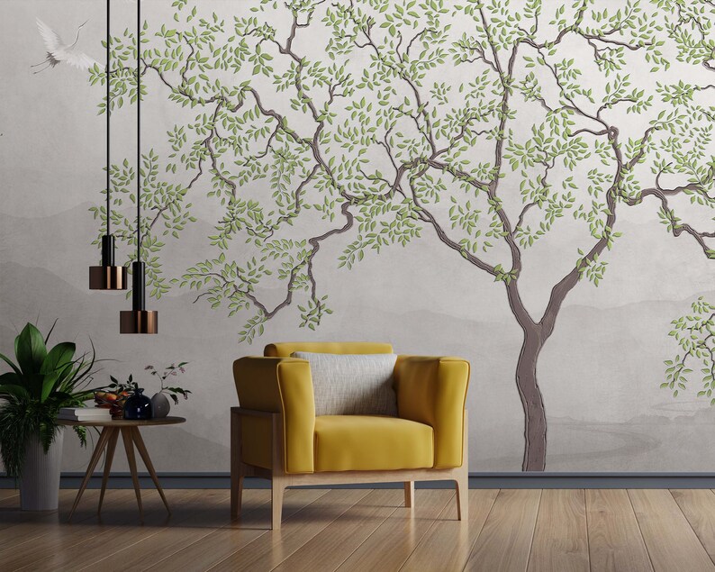Vintage Green Tree Mural Spring Landscape Bedroom Décor - Etsy