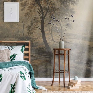 Vintage Tree Removable Wallpaper Retro Shabby Forest Landscape | Etsy
