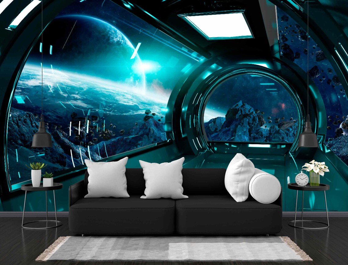 Spaceship Fantastic Interioir Wall Mural Sci-fi Photo Art Wall | Etsy