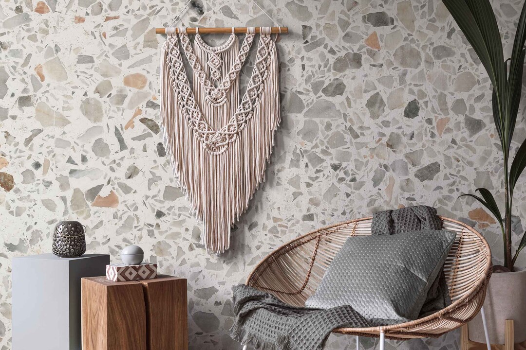 Terrazzo Mural Broken Tiles Removable Wallpaper Pebbles Pattern Beige ...