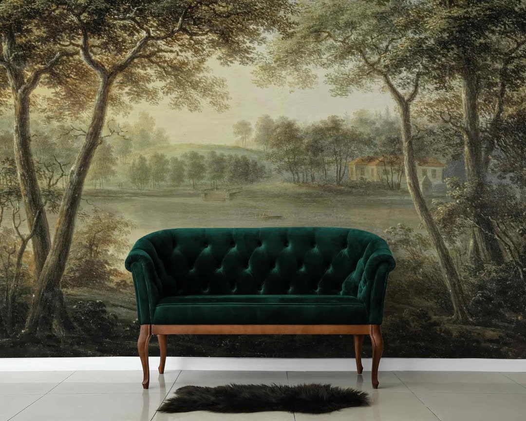 Victorian Style Big Tree Nature Vintage Wallpaper Oil Painting Print ...