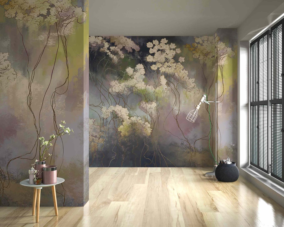 Abstract Meadow Grass Watercolor Wallpaper Rural Peel and Stick ...