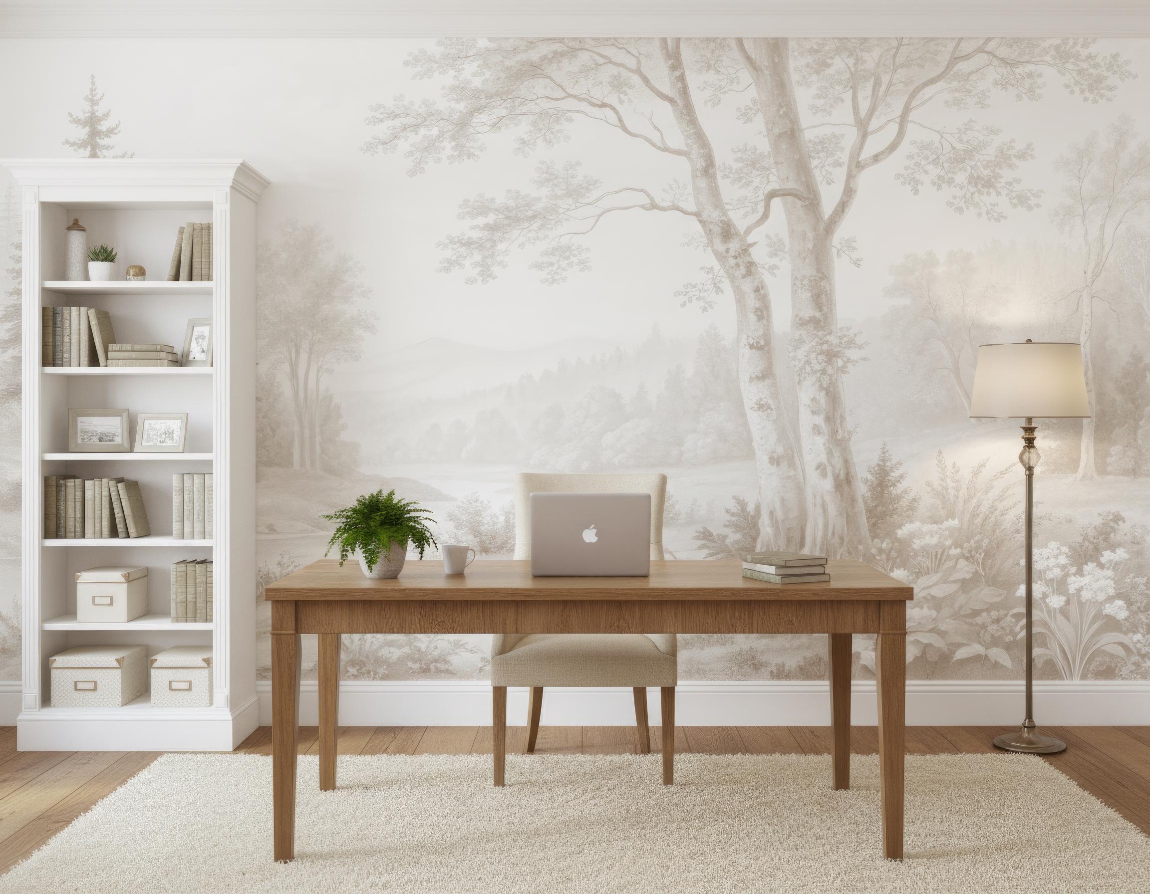 Neutral Forest Wallpaper Mural – Soft Nature Landscape Wall Art ...