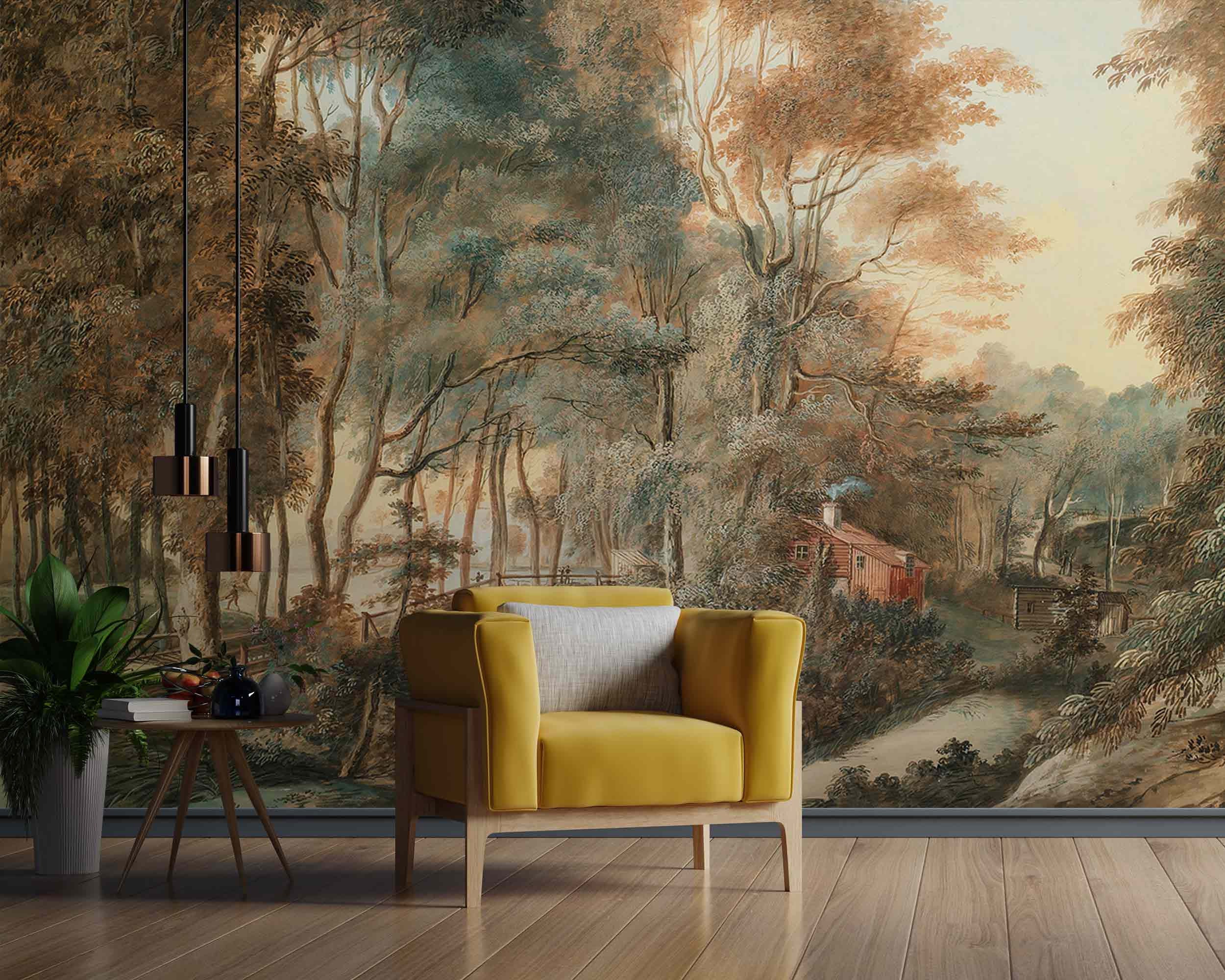 Vintage Landscape Wall Art Big Tree Removable Self-adhesive Rural ...