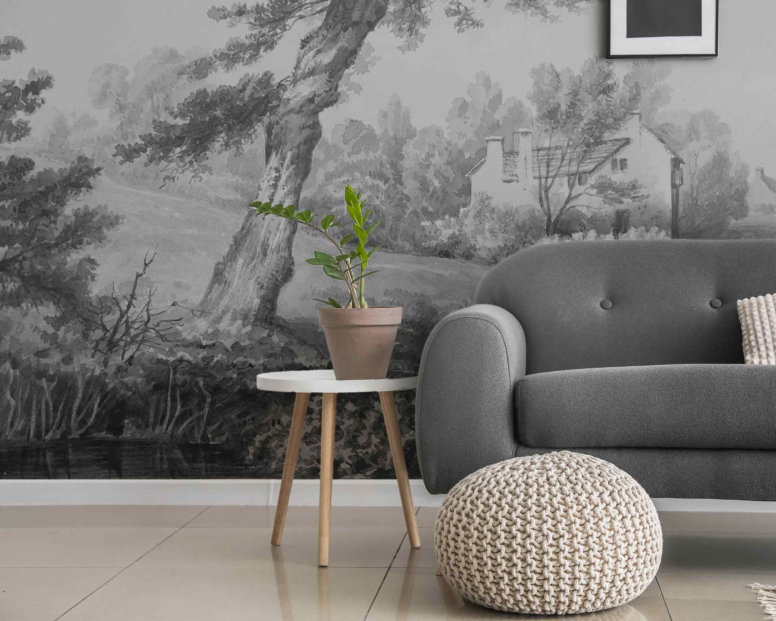 Black and White Rural Mural Wallpaper Landscape Victorian Style Big ...