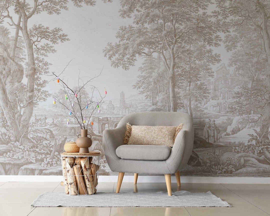 Victorian Pastel Countryside Scene Removable or Traditional Wallpaper ...
