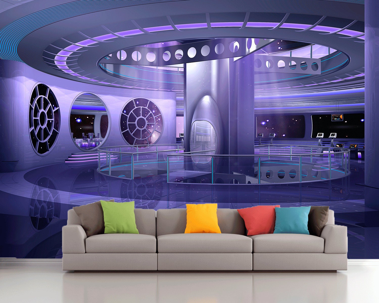 Wall mural sci-fi Futuristic spaceship removable wallpaper | Etsy