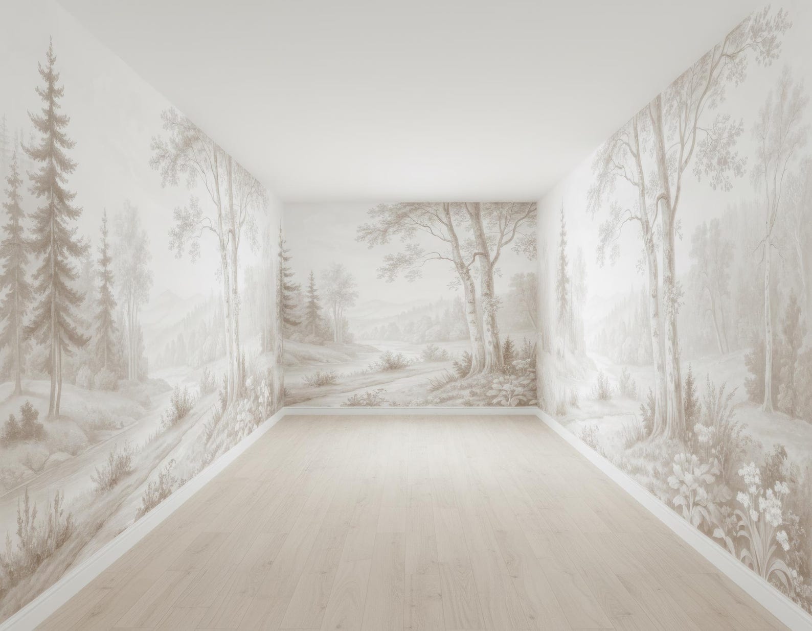 Neutral Forest Wallpaper Mural – Soft Nature Landscape Wall Art ...