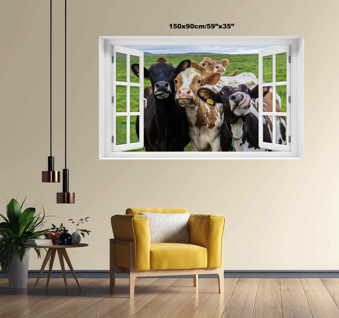 Cow in Barn Door Dairy Farm 3d Window Decal Animal Mural Sticker Peel ...