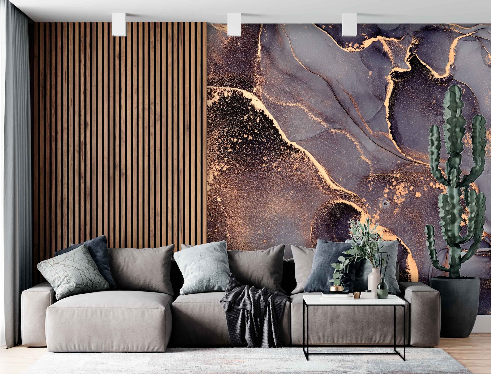 Dark Grey& Gold Marble Removable Mural Self-adhesive Large Wallpaper ...