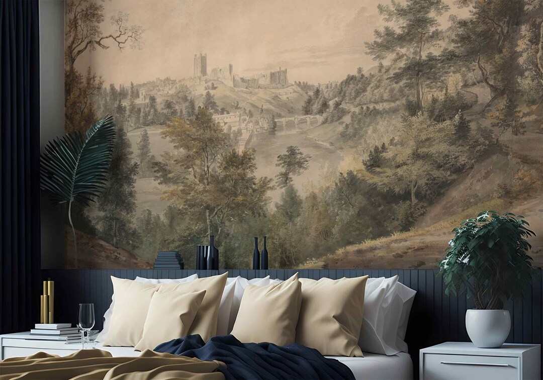 Victorian Landscape Castle and Road Removable or Traditional Wallpaper ...