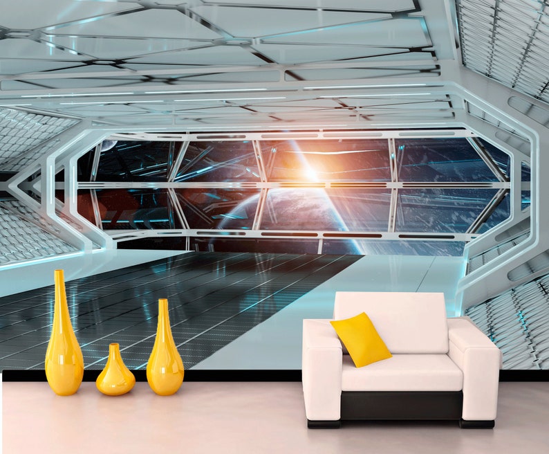 Wall Mural Sci-fi Photo Art Removable Wall Mural Futuristic Spaceship ...