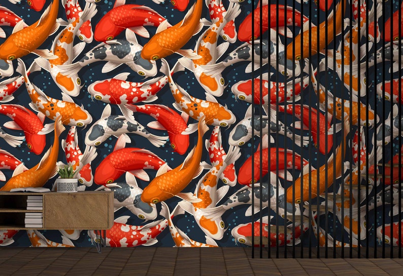 3D Koi Fish Wallpaper Japanese Pond Fish Self-adhesive Large | Etsy