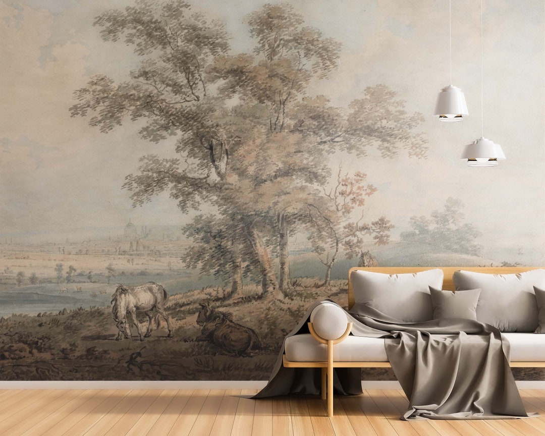 Rural Landscape Peel and Stick Victorian Style Big Tree Nature Vintage ...