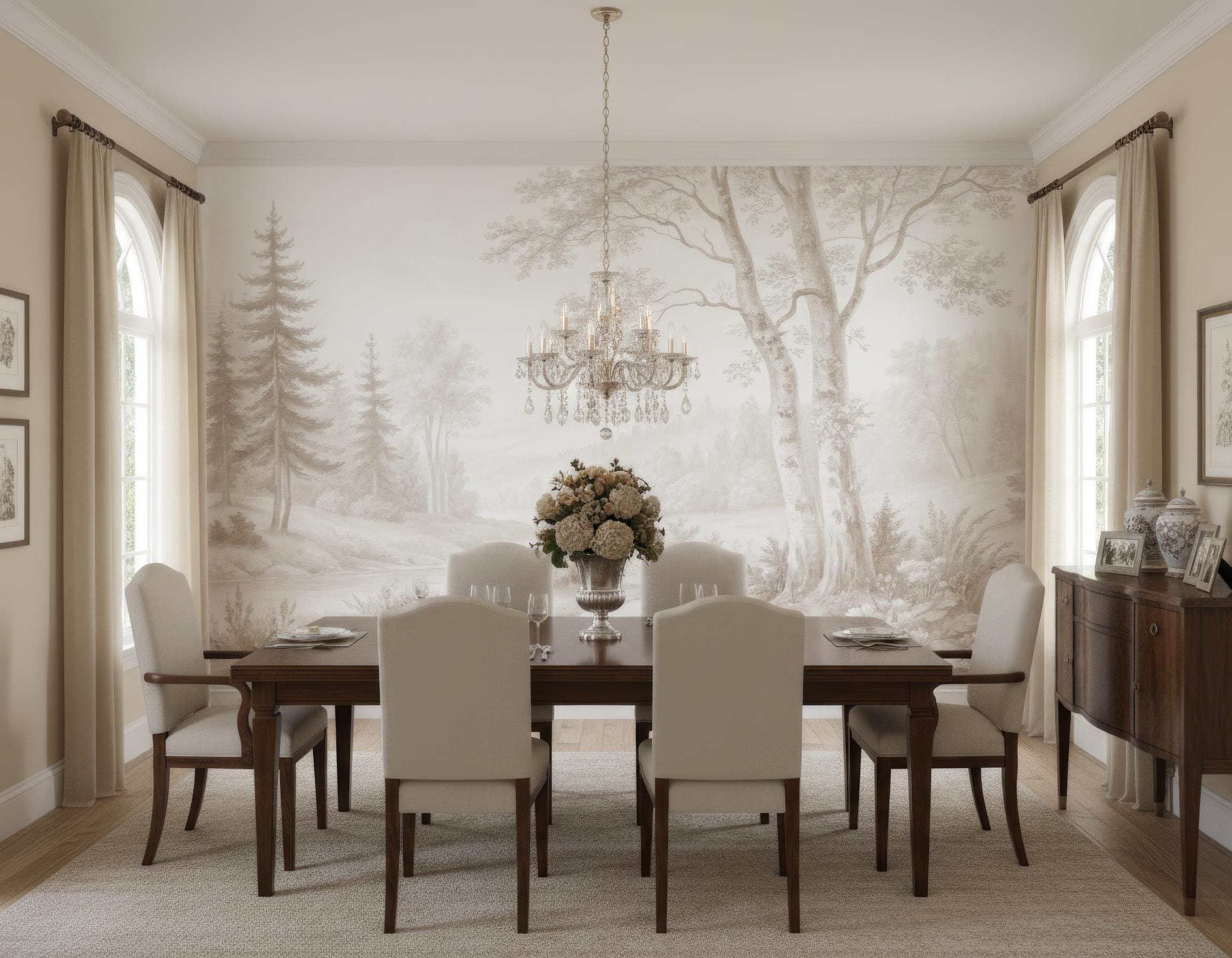 Neutral Forest Wallpaper Mural – Soft Nature Landscape Wall Art ...