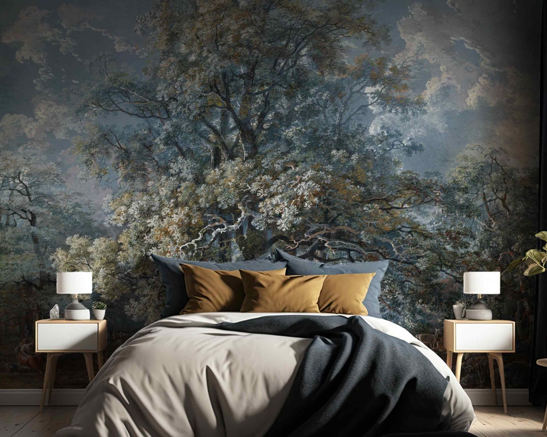 Vintage Forest Wallpaper, Old-fashioned Landscape, Serene Atmosphere ...