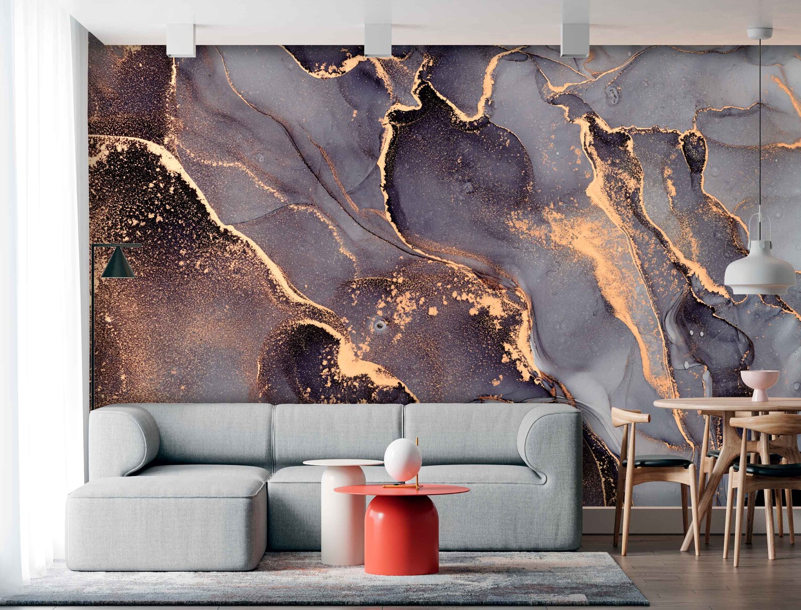 Dark Grey& Gold Marble Removable Mural Self-adhesive Large Wallpaper ...