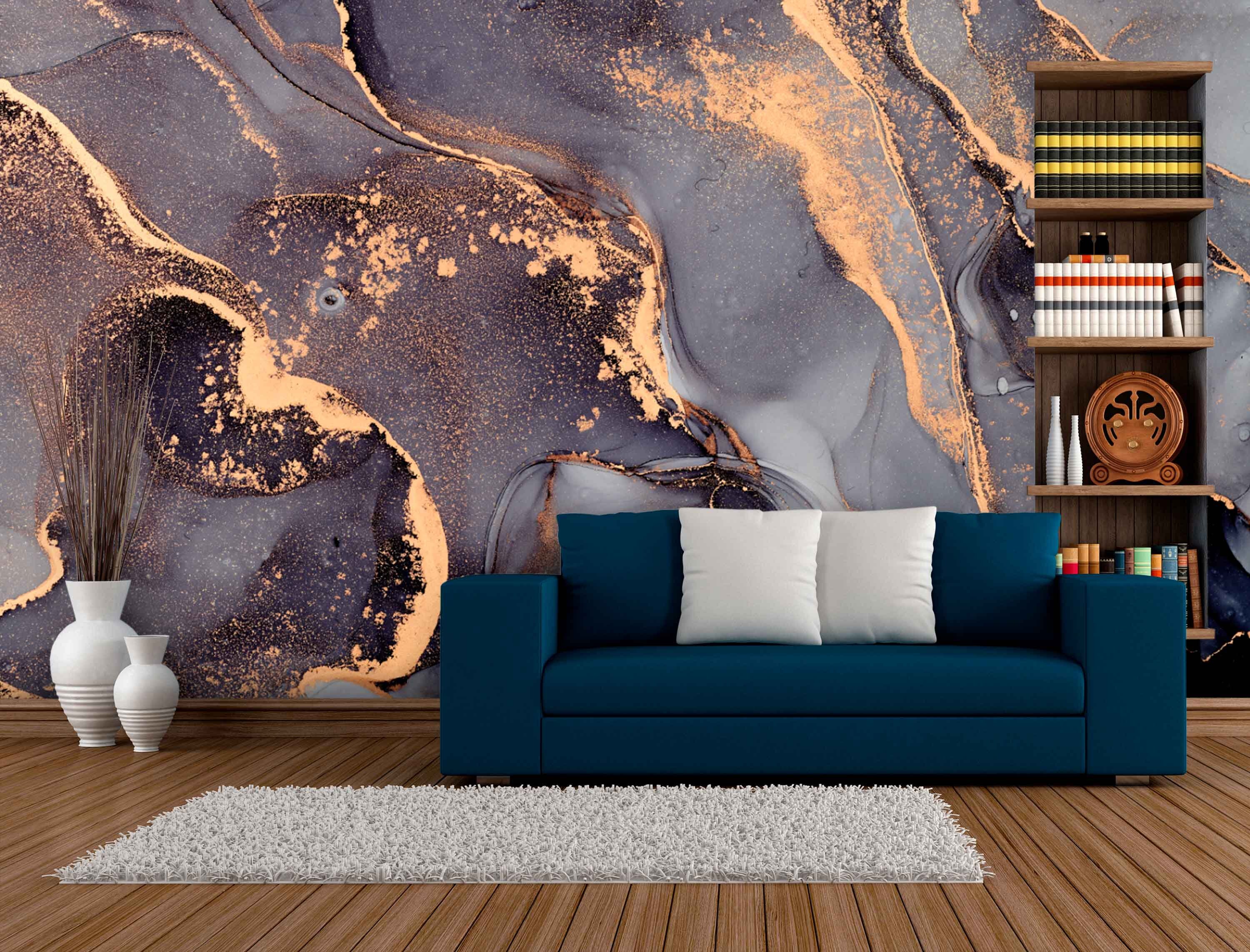 Dark Grey& Gold Marble Removable Mural Self-adhesive Large Wallpaper ...