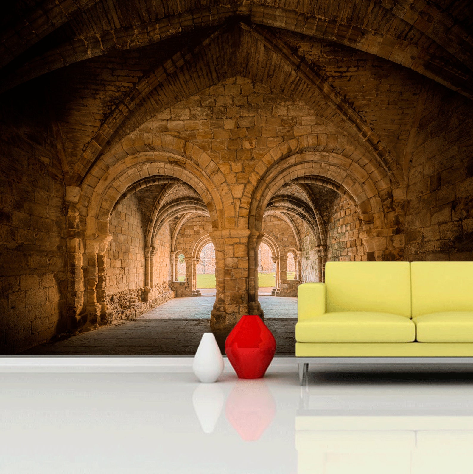 Ancient Castle Interior Wallpaper Stone Arch Print Wall Fine - Etsy