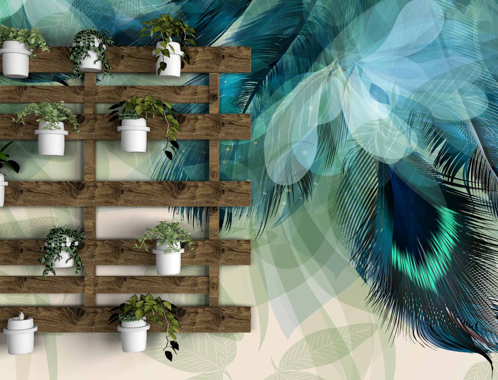 Abstract Peacock Feather Removable Wall Prints Tropical Leaves - Etsy