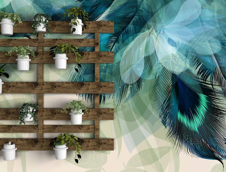 Abstract Peacock Feather Removable Wall Prints Tropical Leaves ...